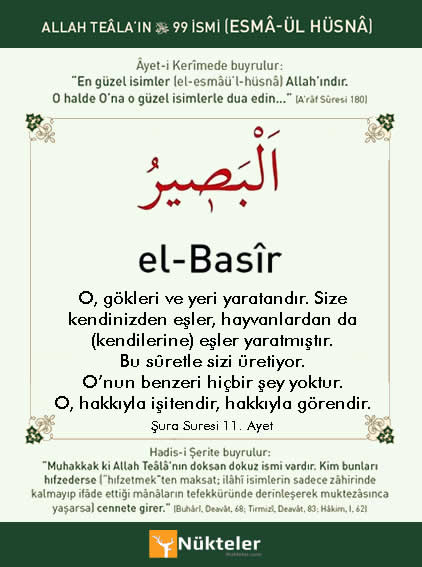 El-Basîr Esmasının Zikri, Faziletleri ve Faydaları - Nukteler